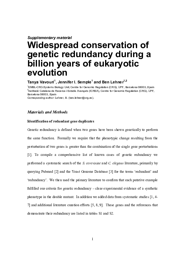 (PDF) Widespread conservation of genetic redundancy during a billion ...