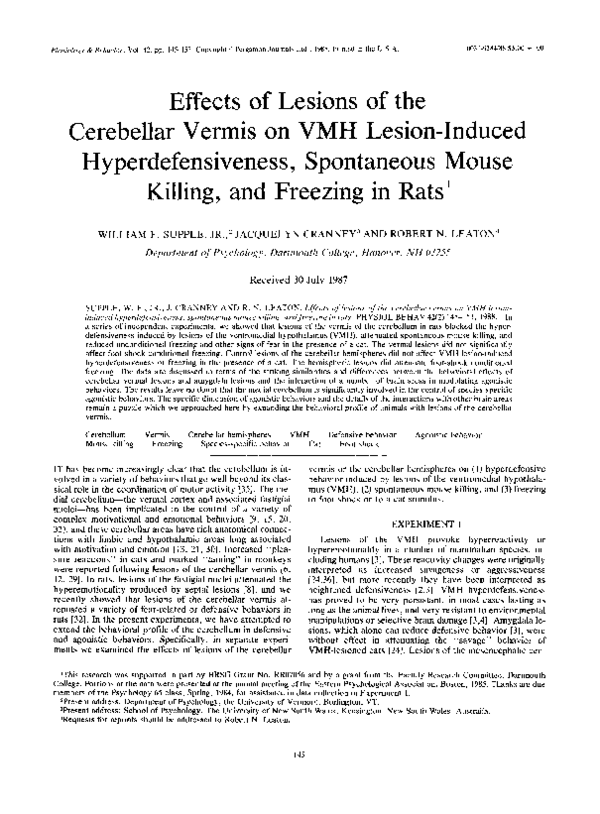 (PDF) Effects of lesions of the cerebellar vermis on VMH lesion-induced ...
