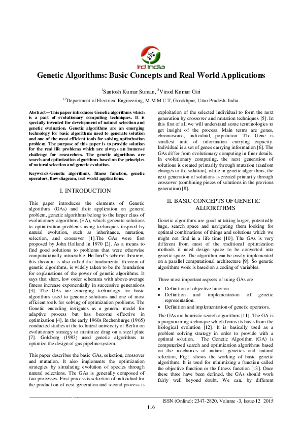 Pdf Genetic Algorithms Basic Concepts And Real World Applications