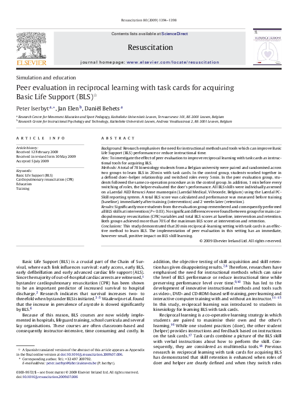 (PDF) Peer evaluation in reciprocal learning with task cards for ...