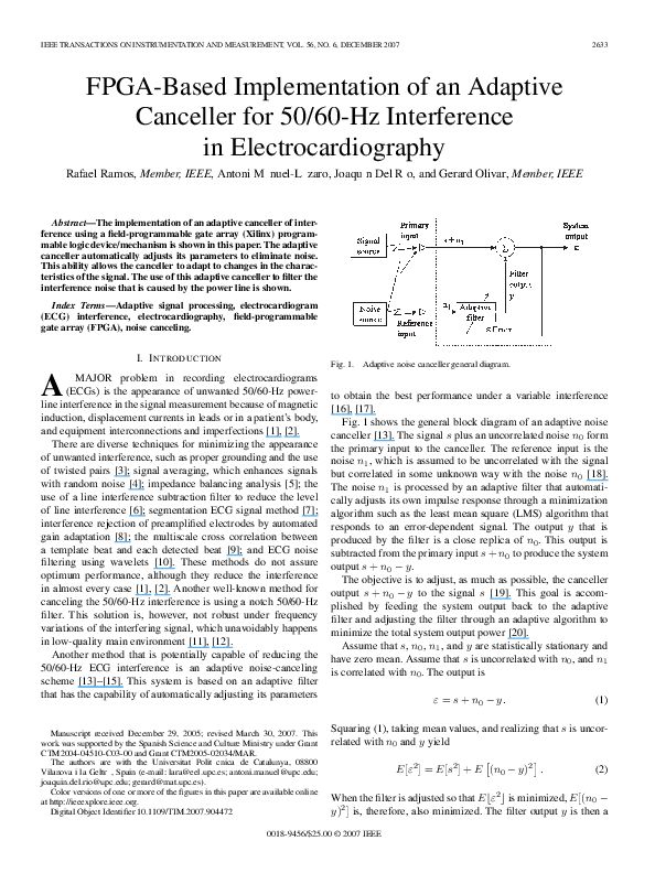 (PDF) FPGA-Based Implementation of an Adaptive Canceller for 50/60-Hz Interference in ...