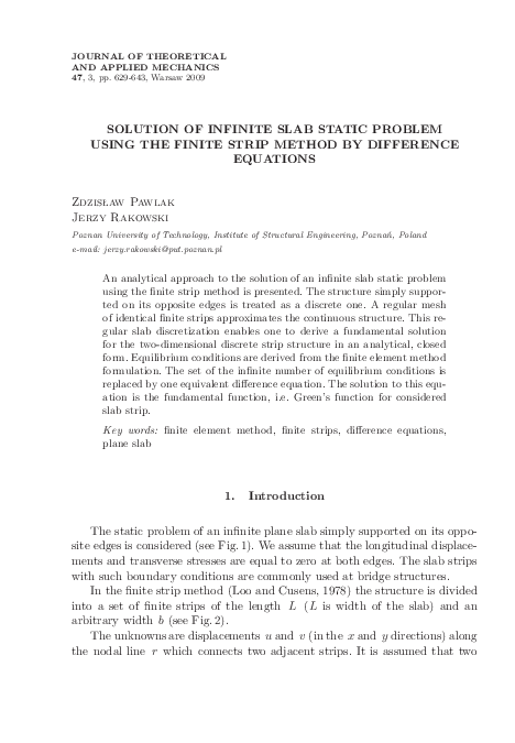 Pdf Solution Of Infinite Slab Static Problem Using The Finite Strip Method By Difference Equations
