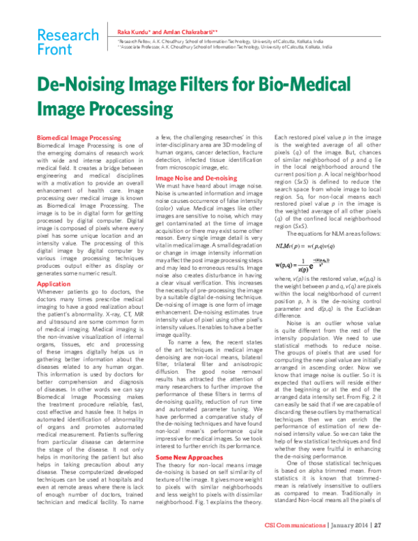 (PDF) De-Noising Image Filters for Bio-Medical Image Processing