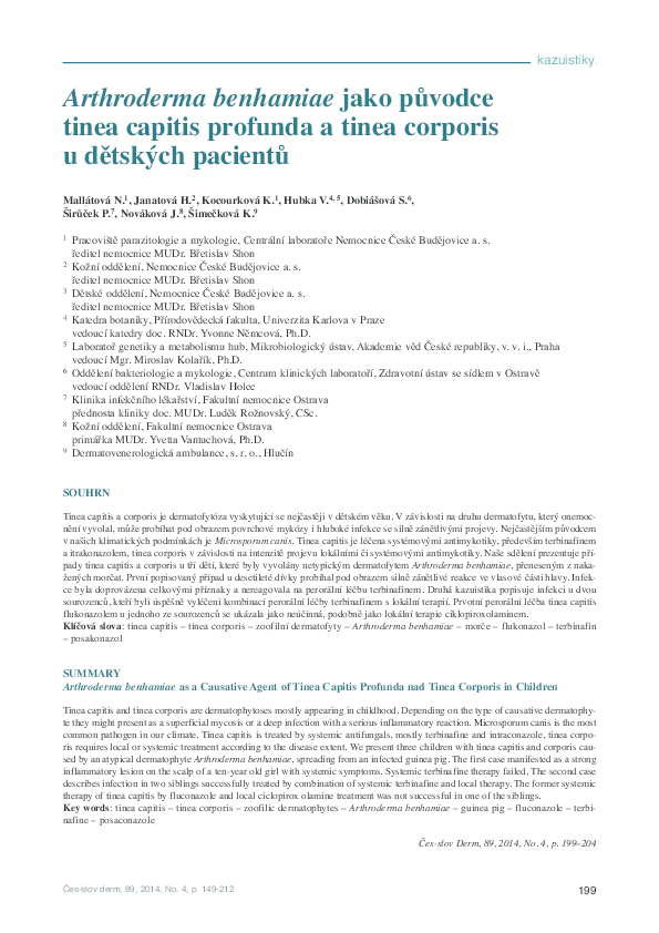 (PDF) Arthroderma benhamiae as a causative agent of tinea capitis ...