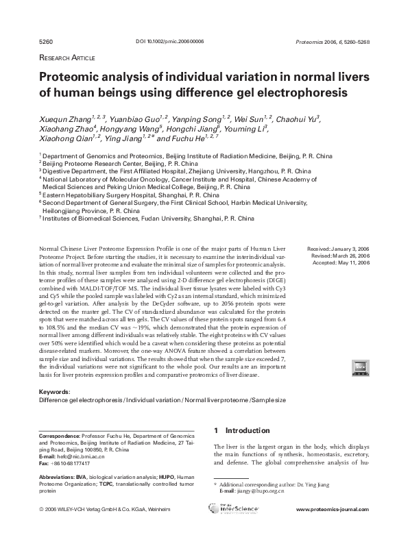 (PDF) Proteomic analysis of individual variation in normal livers of human beings using ...