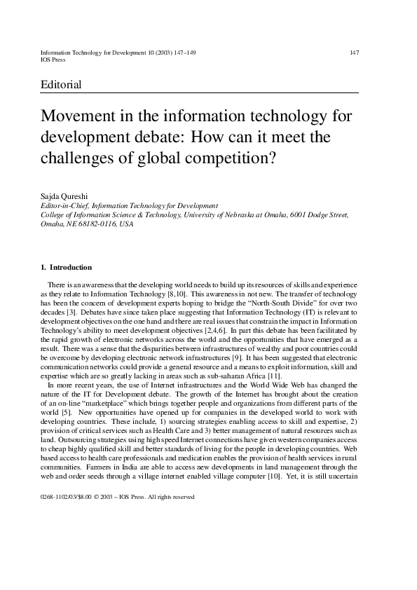 (PDF) Movement in the information technology for development debate ...