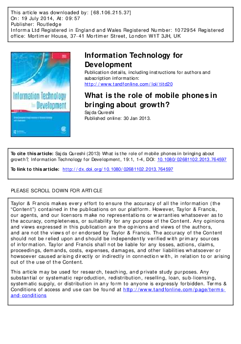 (PDF) What is the role of mobile phones in bringing about growth?