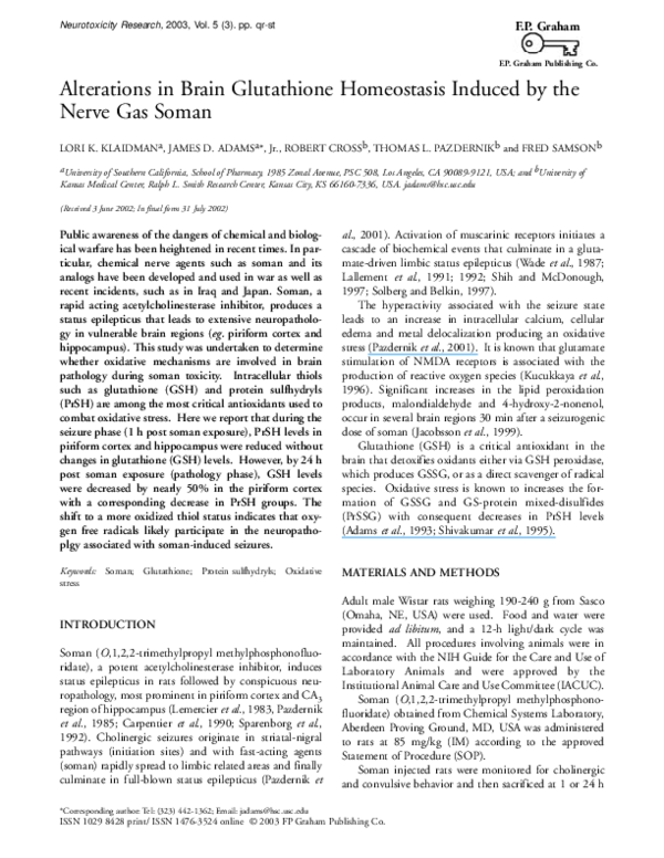 (PDF) Alterations in brain glutathione homeostasis induced by the nerve ...