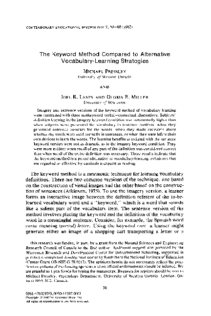 (PDF) The keyword method compared to alternative vocabulary-learning ...