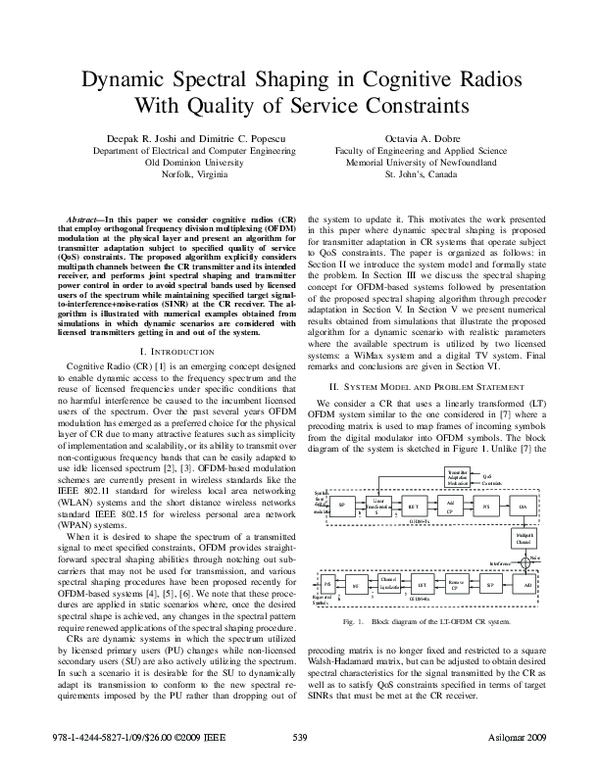 (PDF) Dynamic spectral shaping in cognitive radios with quality of service constraints