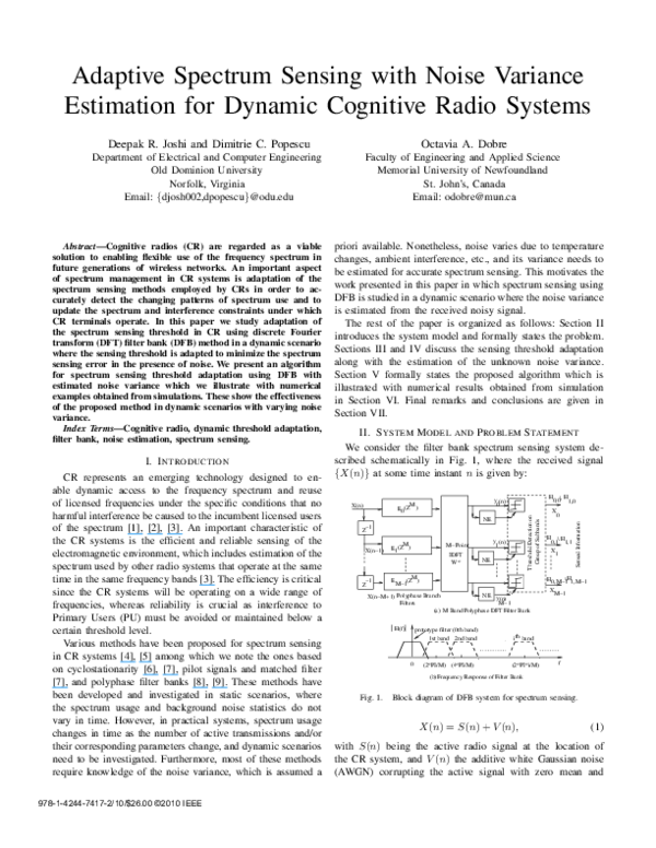 Pdf Adaptive Spectrum Sensing With Noise Variance Estimation For Dynamic Cognitive Radio