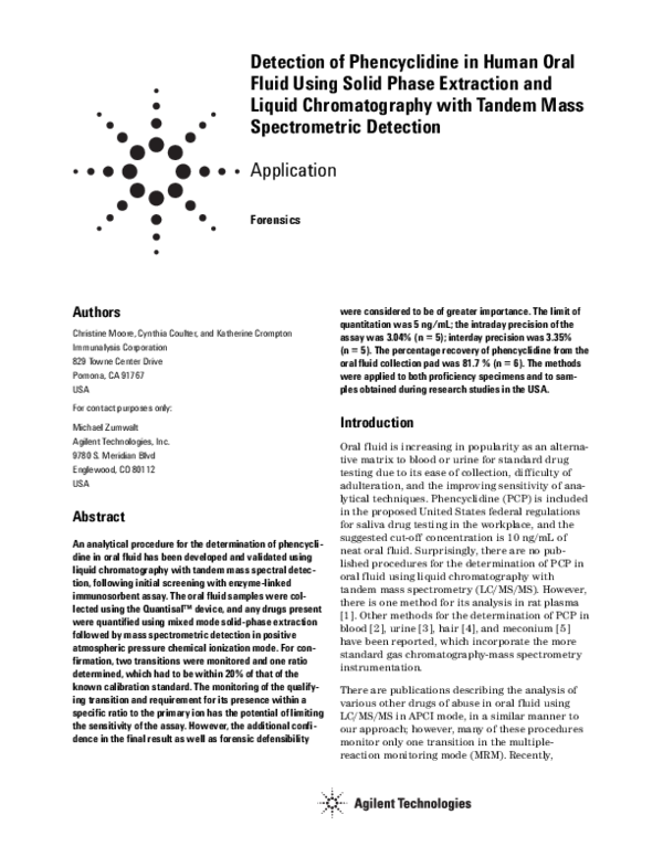 (PDF) Detection of phencyclidine in human oral fluid using solid-phase ...