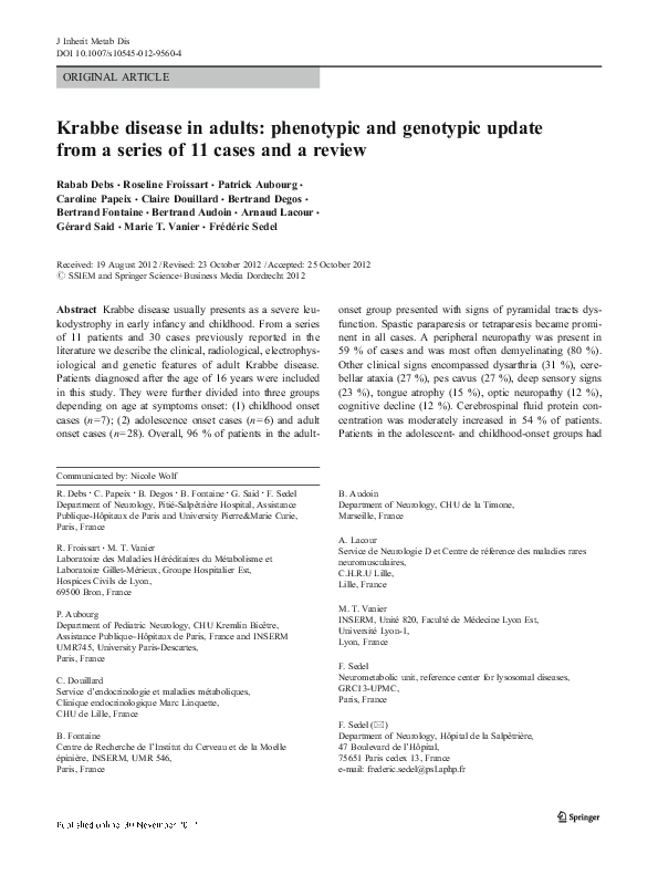 (PDF) Krabbe disease in adults: phenotypic and genotypic update from a ...