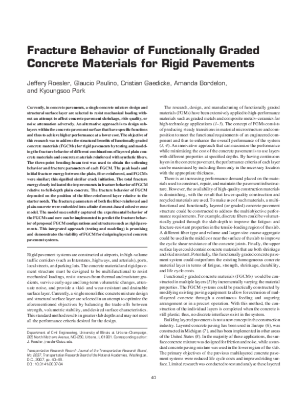 Pdf Fracture Behavior Of Functionally Graded Concrete Materials For
