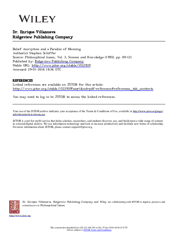 (PDF) Belief Ascription and a Paradox of Meaning