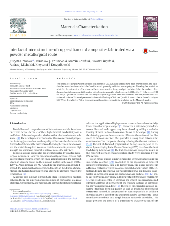 (PDF) Interfacial microstructure of copper/diamond composites ...