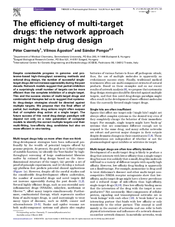(PDF) The efficiency of multi-target drugs: the network approach might ...