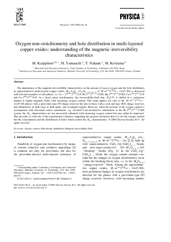 (PDF) Oxygen non-stoichiometry and hole distribution in multi-layered copper oxides ...
