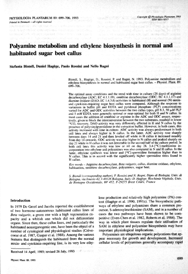 (PDF) Polyamine metabolism and ethylene biosynthesis in normal and ...