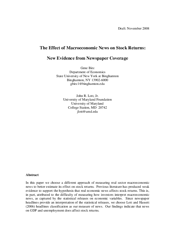 (PDF) The effect of macroeconomic news on stock returns: New evidence ...