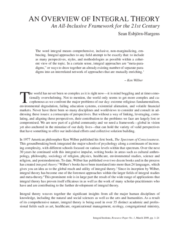 (PDF) AN OVERVIEW OF INTEGRAL THEORY An All-Inclusive Framework for the ...