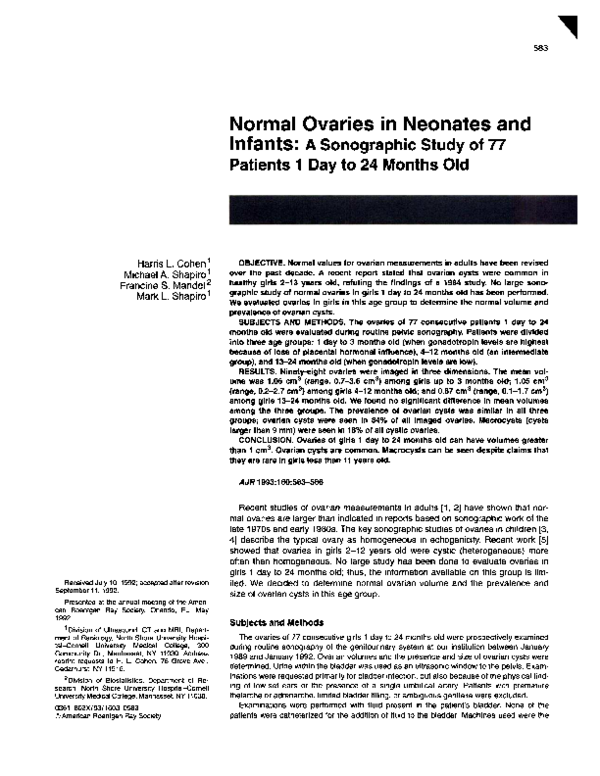 (PDF) Normal ovaries in neonates and infants: a sonographic study of 77 ...