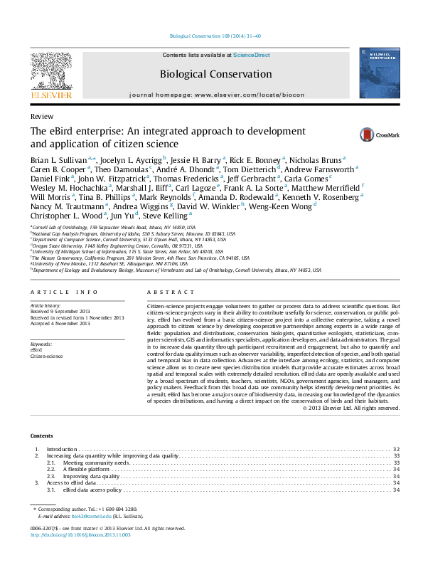 (PDF) The eBird enterprise: An integrated approach to development and ...