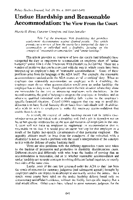 (PDF) Undue Hardship and Reasonable Accommodation: The View From the Court
