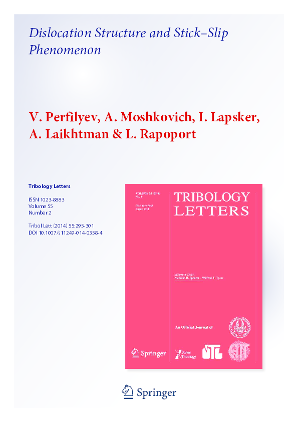 (PDF) Dislocation Structure and Stick–Slip Phenomenon