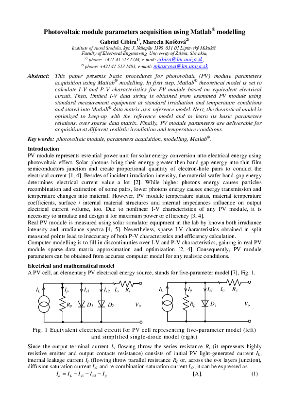 (PDF) Photovoltaic module parameters acquisition using Matlab® modelling