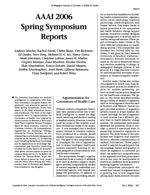 (PDF) AAAI 2006 Spring Symposium Reports