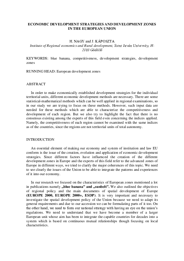 (PDF) ECONOMIC DEVELOPMENT STRATEGIES AND DEVELOPMENT ZONES IN THE ...