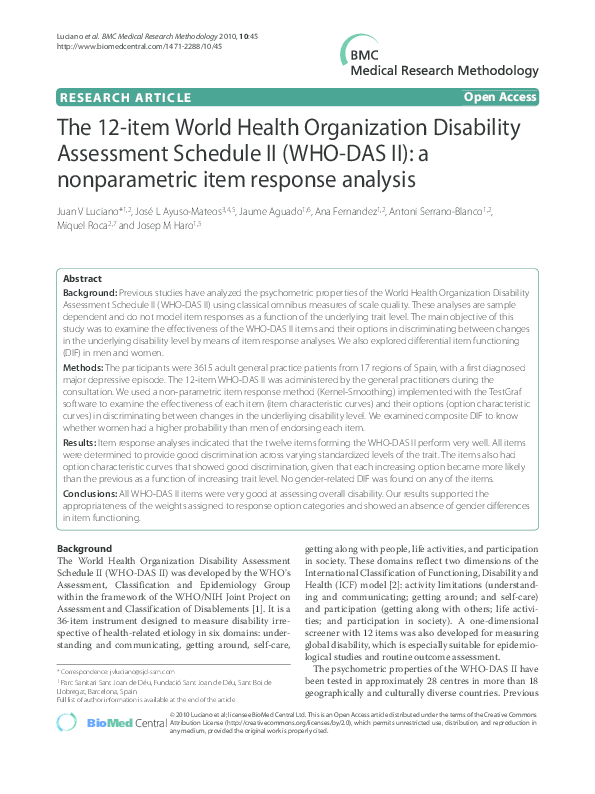 (PDF) The 12-item World Health Organization Disability Assessment ...