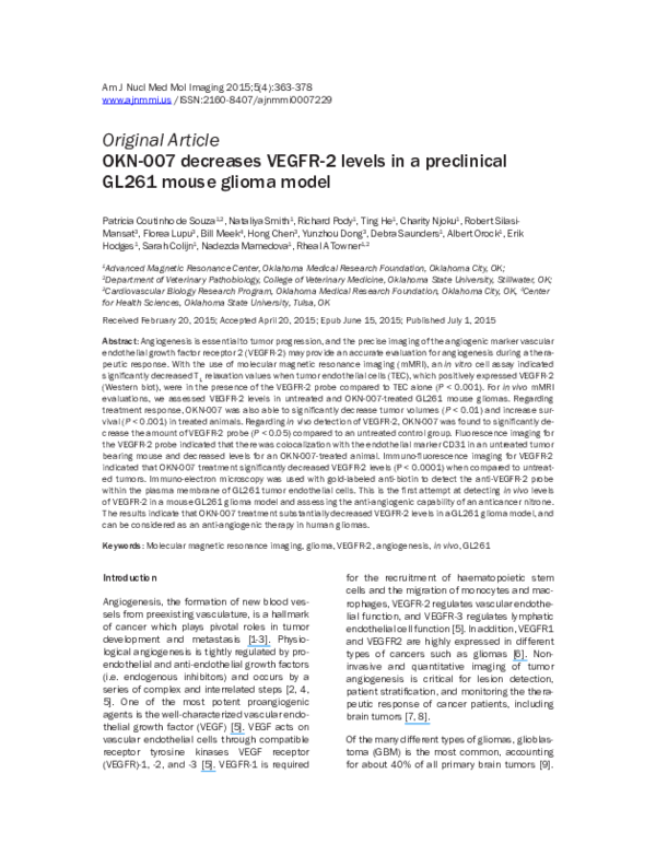 (PDF) OKN-007 decreases VEGFR-2 levels in a preclinical GL261 mouse ...