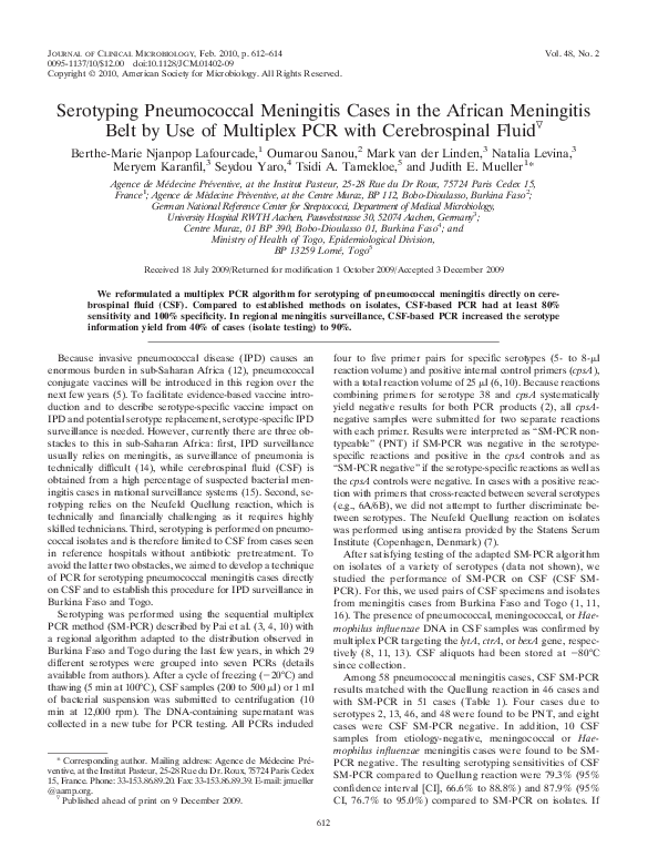(PDF) Serotyping Pneumococcal Meningitis Cases in the African ...