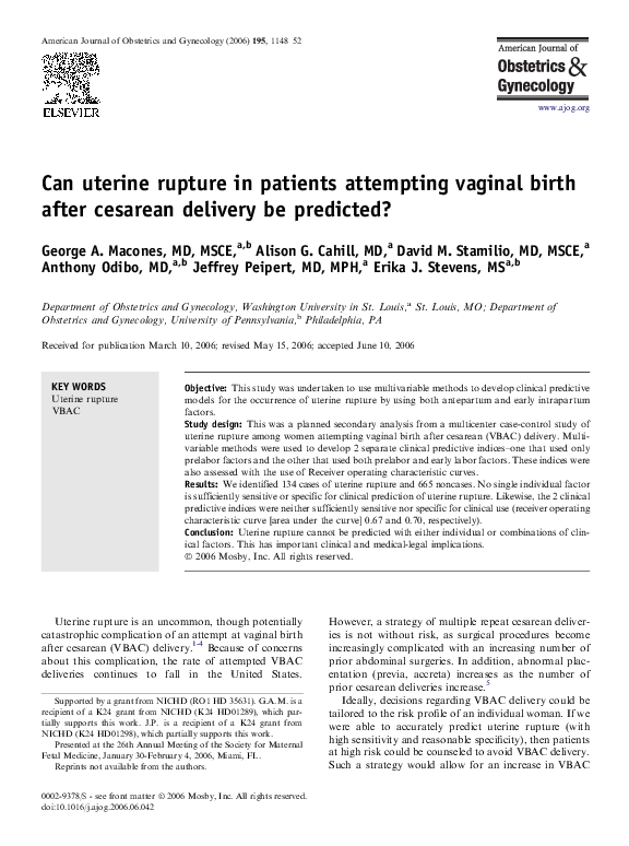 (PDF) Can uterine rupture in patients attempting vaginal birth after ...