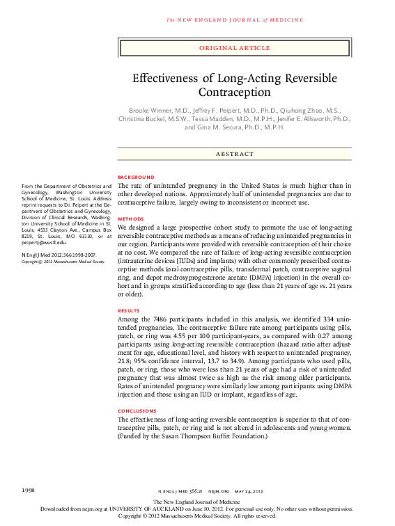(PDF) Effectiveness of Long-Acting Reversible Contraception