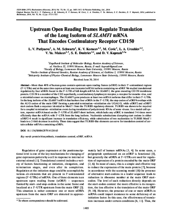 (PDF) Upstream open reading frames regulate translation of the long ...