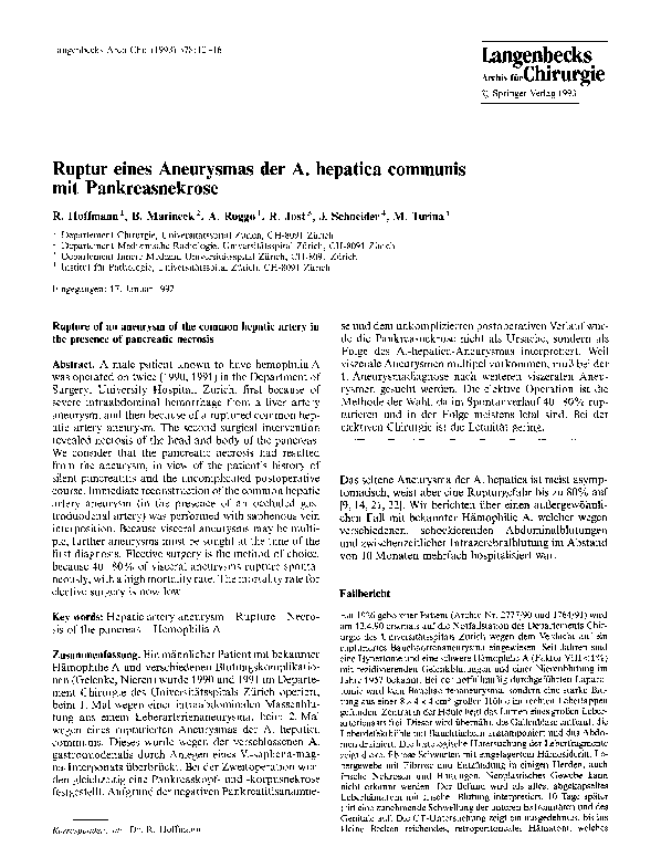 (PDF) Ruptur eines Aneurysmas der A. hepatica communis mit Pankreasnekrose
