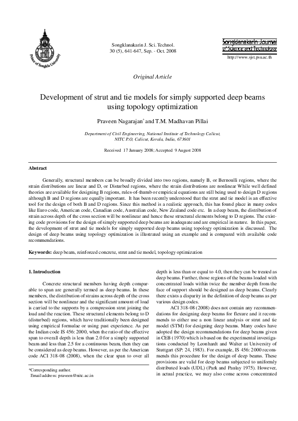 (PDF) Development of strut and tie models for simply supported deep beams using topology ...