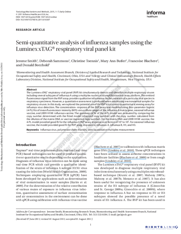 (PDF) Semi-quantitative analysis of influenza samples using the Luminex ...