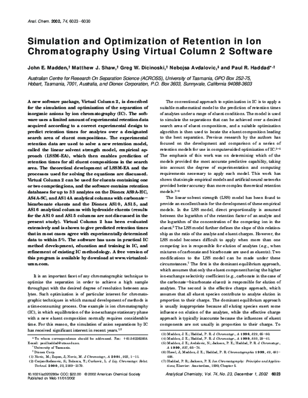 (PDF) Simulation and Optimization of Retention in Ion Chromatography ...