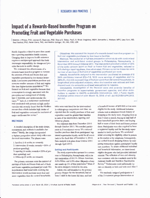 (PDF) Impact of a Rewards-Based Incentive Program on Promoting Fruit ...