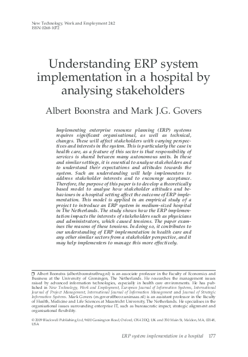 (PDF) Understanding ERP system implementation in a hospital by ...