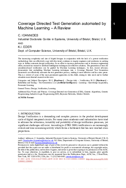 Pdf Coverage Directed Test Generation Automated By Machine Learning A Review Charalambos