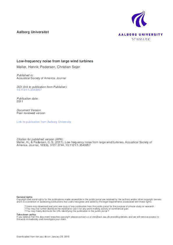 Pdf Low Frequency Noise From Large Wind Turbines