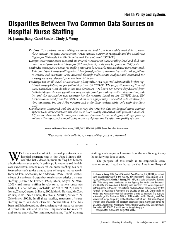 Pdf Disparities Between Two Common Data Sources On Hospital Nurse Staffing