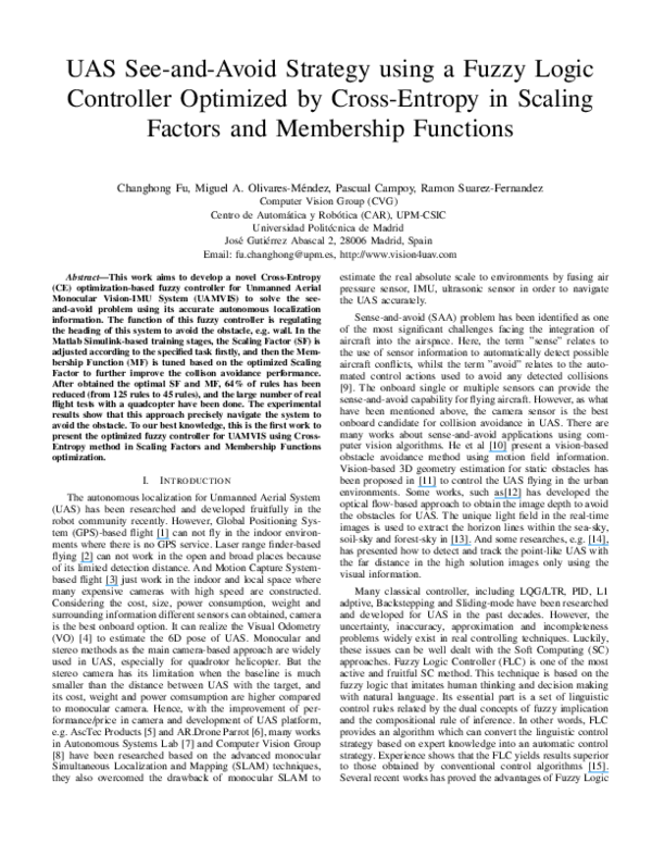 Pdf Uas See And Avoid Strategy Using A Fuzzy Logic Controller Optimized By Cross Entropy In