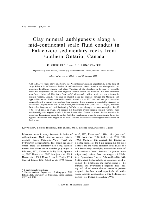 (PDF) Clay mineral authigenesis along a mid-continental scale fluid ...