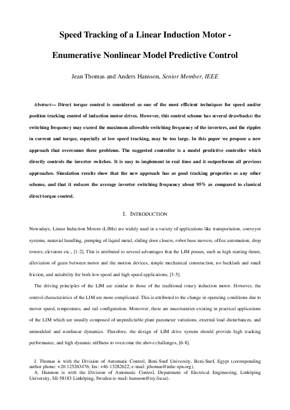 Pdf Speed Tracking Of A Linear Induction Motor Enumerative Nonlinear Model Predictive Control